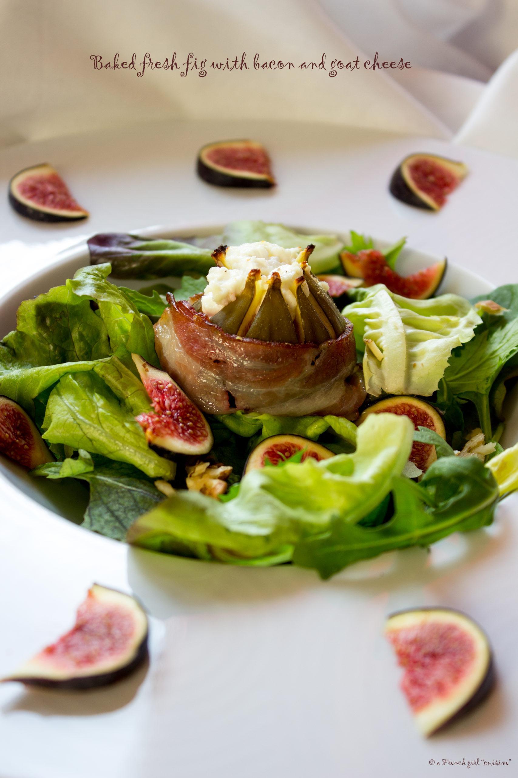 Baked fresh fig with bacon & goat cheese